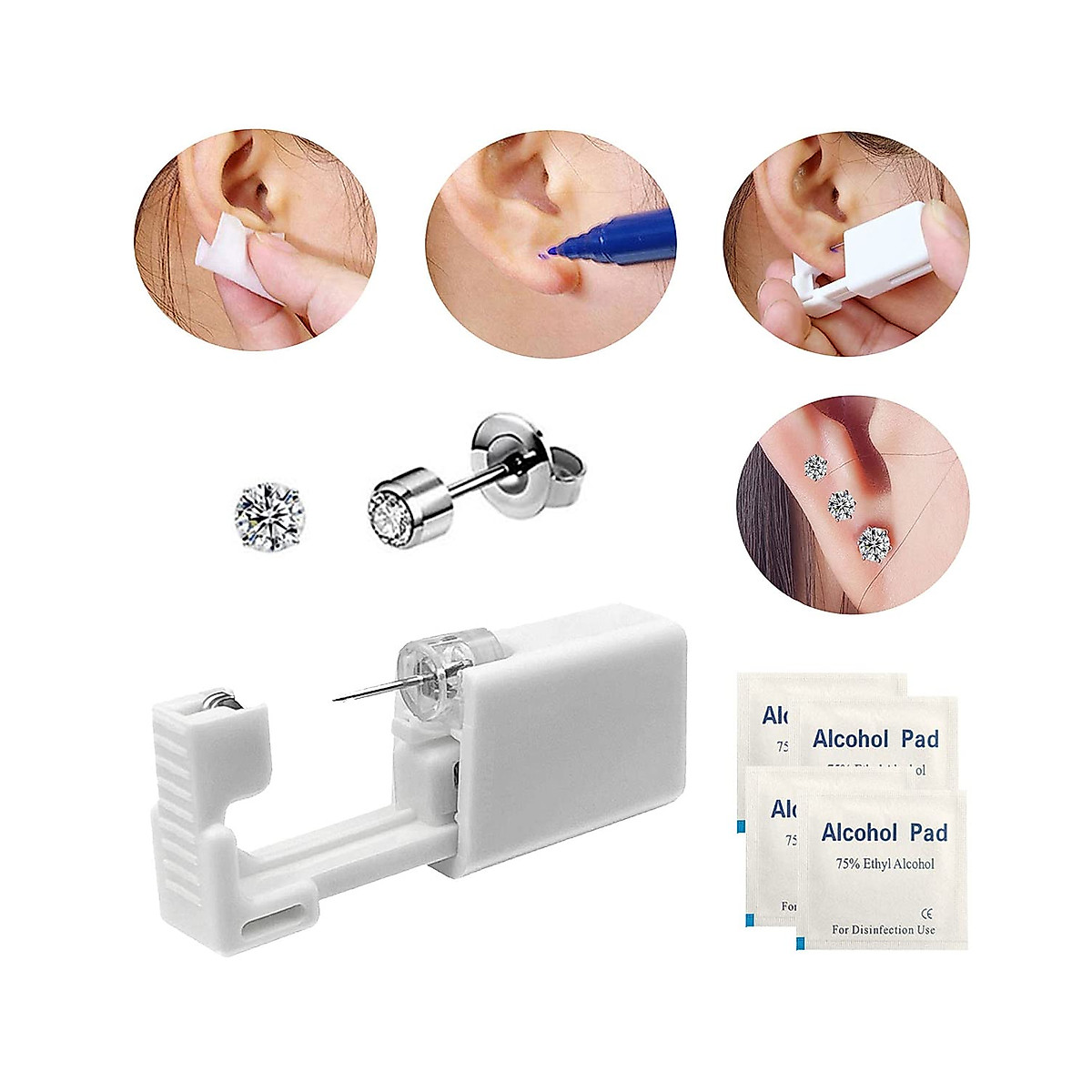 4 Pack Ear Piercing Gun Kit, SLVIEKAE Disposable Ear Piercing Gun with Silver Earring Studs Safety Ear Piercing Gun Kit Tool (3mm)