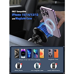 SUPERONE [2024 Upgraded] Fits MagSafe Car Mount, [Strongest Magnets] Magnetic Phone Holder for Car, 2 in 1 Stable Dashboard & Air Vent Car Phone Mount for iPhone 15 14 13 12 Pro Max