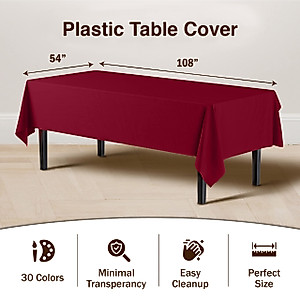 Exquisite 4-Pack Burgundy Plastic Table Cloth - 54In. x 108In. Disposable Tablecloth for Parties - Rectangle Tablecloth - Disposable Table Cloths for Parties - Plastic Table Cover for Picnics