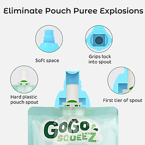 Giichen Soft Sip Food Pouch Topper - Food Grade Silicone Pouch Tops for Baby Prevent Spills, Led Weaning, Self Feeding, Protects Childs Mouth, BPA Free Food Pouch Lids - 2 Pack (Green Yellow)