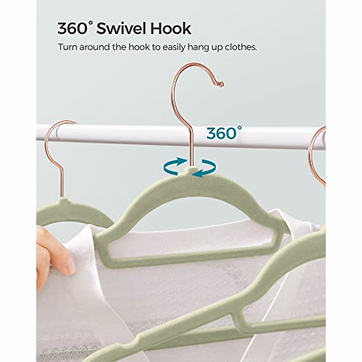 SONGMICS 30-Pack Pants Hangers and 50-Pack Clothes Hangers Bundle, Velvet Hangers with Adjustable Clips and Swivel Hooks, Space-Saving, Pale Purple and Pale Green UCRF012GP30 and UCRF021GR50