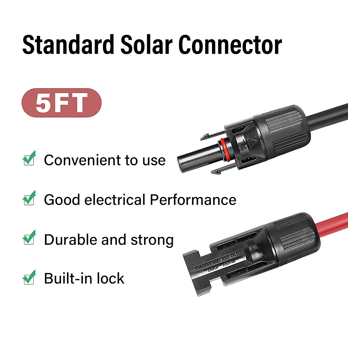Kimbluth 10 Gauge Solar Extension Cable 5FT Red + 5FT Black, 10 AWG Solar Panel Wire with Male and Female Connector Tinned Copper Wire for Solar Panel, RV, Boat, Outdoors