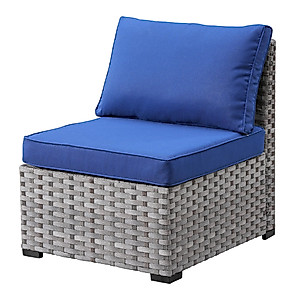 ovios Patio Modular Sectional Sofa, Outdoor Wicker Rattan Middle Sections Couch with Comfy Cushions, Modern Wicker Rattan Deep Seat Chairs for Furniture Set, Navy Blue