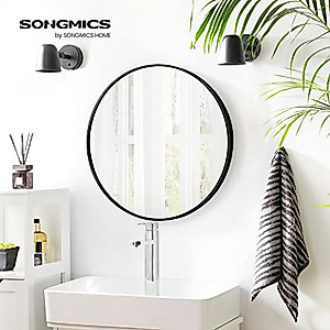 SONGMICS Round Wall Mirror, Decorative Circle Mirror, 24-Inch Diameter, Metal Frame, for Living Room, Bedroom, Bathroom, Entryway, Black ULWM102B01