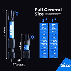 toolant Impact Torx Bit Set 27pcs (TT7-TT40), S2 Steel Security Torx Bit Set, Tamper Proof Star Bit Set with CNC Machined Tips, 1"&2" Long Impact Bits with Magnetic Bit Holder and Storage Box