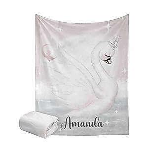 Artistic Swan Personalized Name Soft Fleece Bed Blankets Throws as Birthday Wedding Gifts for Sofa Couch 50'' x 60''