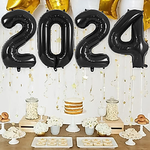Black 2024 Balloon, 40 Inch Large Foil 2024 Number Balloons, Giant Big Mylar Balloon Numbers for Black Graduation Decorations Class of 2024 Party Supplies