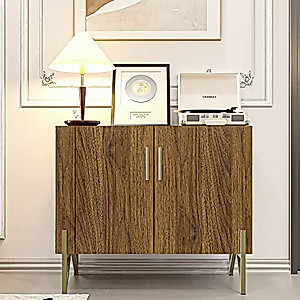 roomfitters 39" Modern Wood Sideboard Buffet Cabinet, Mid Century Media Console with Doors Coffee Bar Cabinet Credenza for Living Room, Entryway, Wooden Kitchen Wine Cabinet, Gold Metal Legs