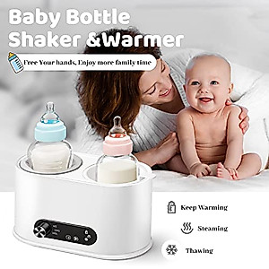 Baby Bottle Warmer, 5-in-1 Fast Baby Milk Warmer for Breastmilk or Formula Bottle Warmer Milk Warmer with 3 Shaking Modes/Keep Warming/Steaming/Thaw/LED Display