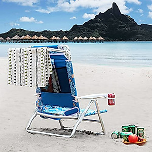 Old Bahama Bay Reclining Beach Chair Backpack 5-Position Lay Flat Lounge Chair for Adults Heavy Duty Portable Folding Lightweight with Cooler Bag Camping Chair for Sand Outdoor Blue