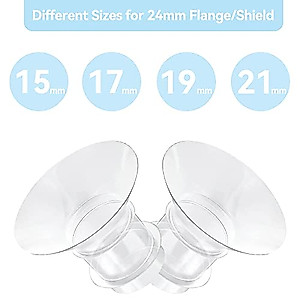 Vcekract Flange Inserts 15/17/19/21mm, Compatible with TSRETE, Medela, Momcozy S9/S9Pro/S12/S12Pro Wearable Breast Pump, Reduce 24mm Shield/Flange Nipple Tunnel Down to Correct Size 4PCS
