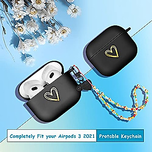 Besoar for Airpods 3rd Generation Case Cute for Women Girls Girly Aesthetic Black Heart Cases with Keychain Buckle for Airpod 3 Pretty Lovely Soft Silicone Cover Unique Design for Air Pods 3 (2021)