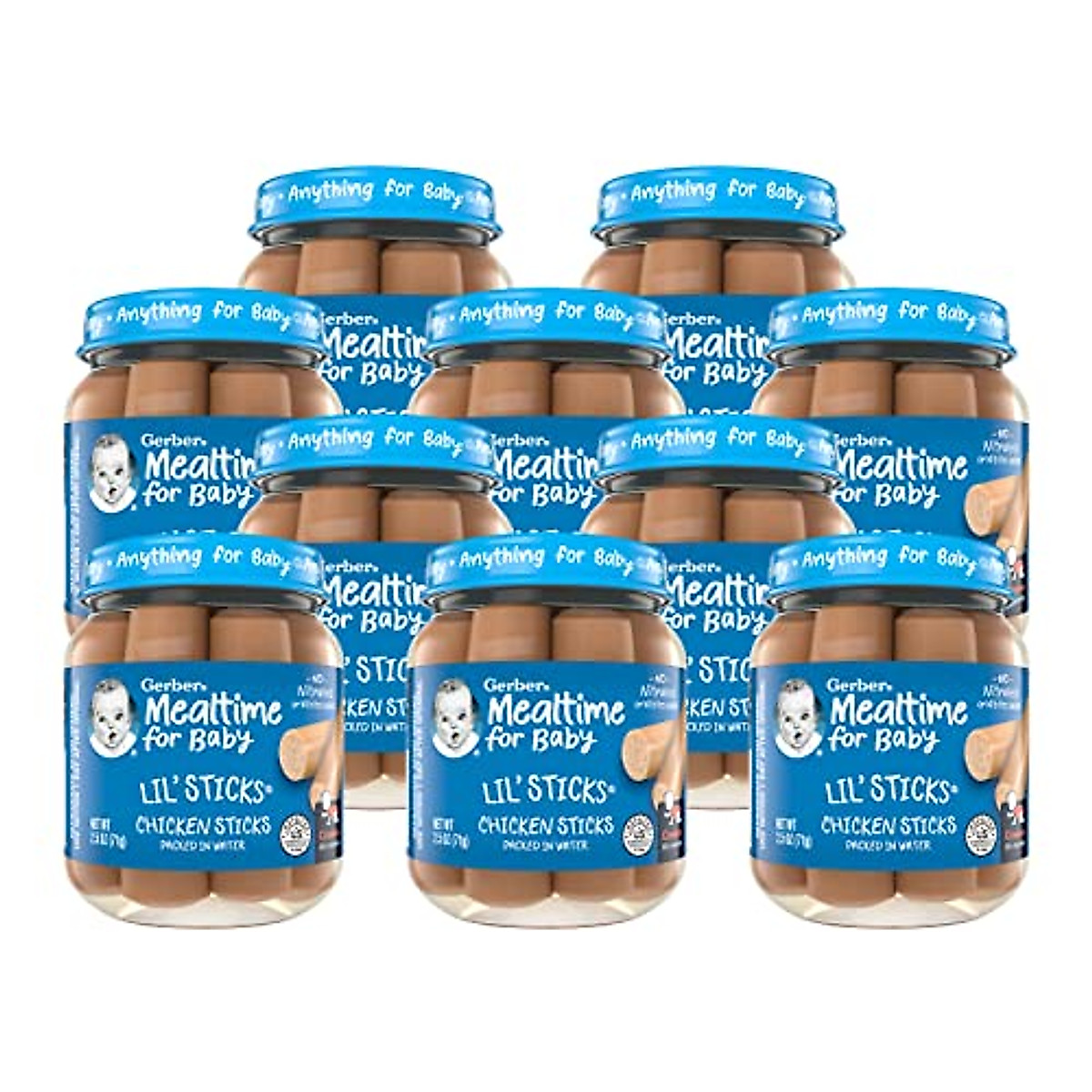 Gerber Mealtime for Baby Lil’ Sticks, Chicken Sticks, Packed in Water, No Nitrates or Nitrites Added, for Crawlers 10 Months & Up, 2.5-Ounce Jar (Pack of 10 Jars)