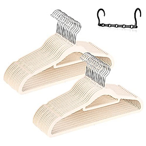 Specilite Velvet Hangers 30 Pack, Ivory Clothes Hangers Non Slip and No Shedding with 360° Swivel Hook, Ultra Thin and Space Saving Felt Hangers by Sturdy ABS Plastic, for Suits, Shirts, Coats