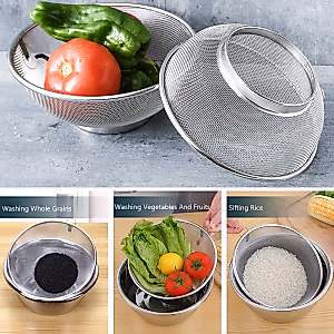 2 Pack Stainless Steel Mesh Colander Kitchen Fine Mesh Strainer Bowl Straining Screen Basket Drainer Rice Washing Bowl Colander Sieve Sifters for Rice, Pasta, Noodles, Vegetables, Fruits