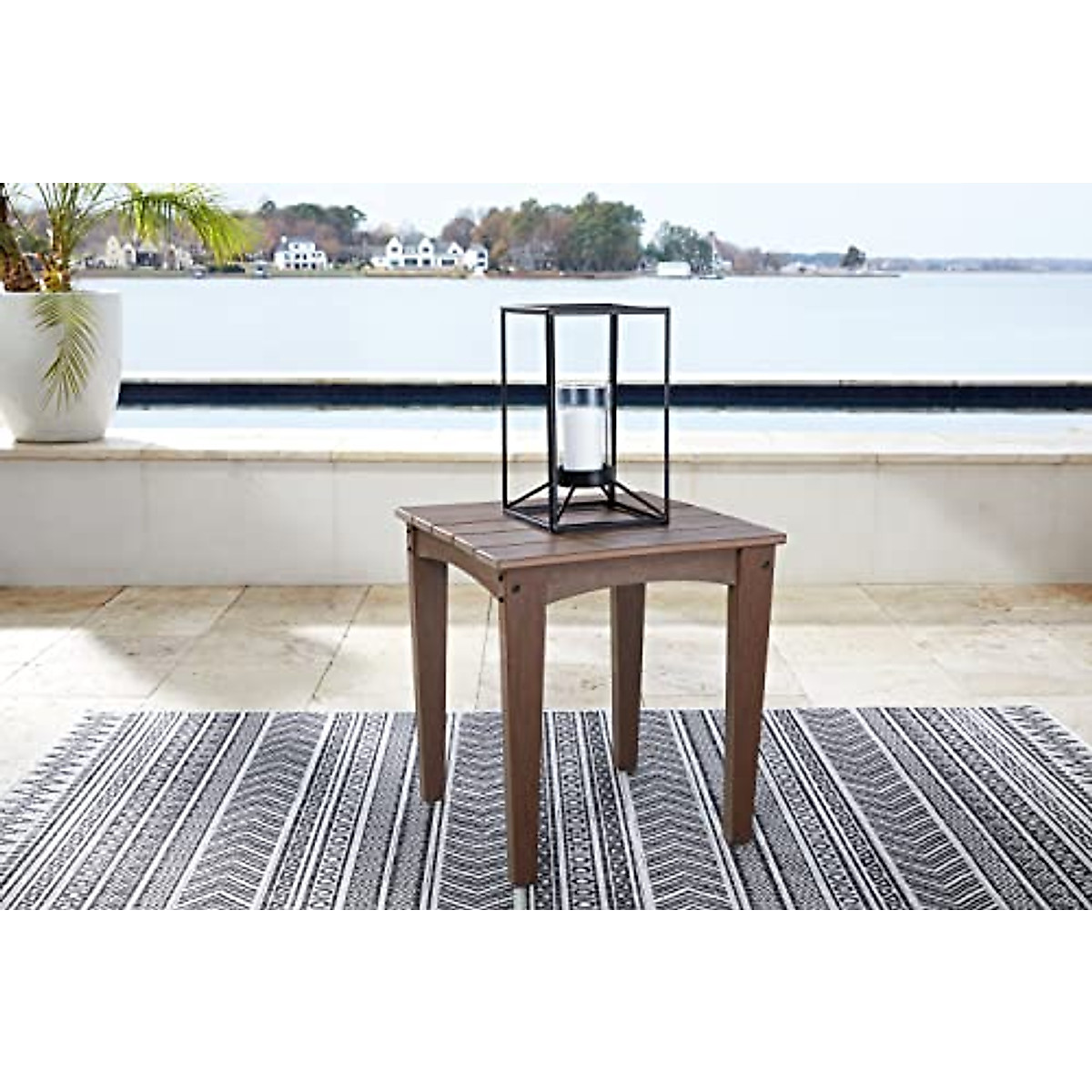 Signature Design by Ashley Emmeline Outdoor HDPE Patio End Table, Brown