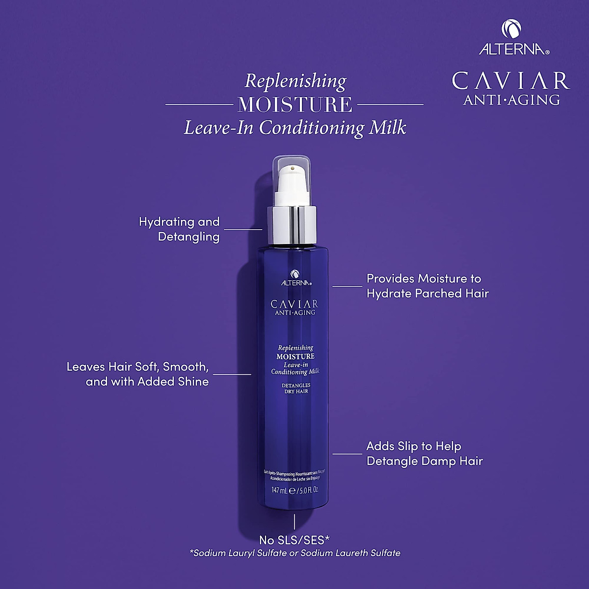 Alterna Haircare CAVIAR Anti-Aging Replenishing Moisture Leave-in Conditioning Milk, 5 Fl Oz | Detangles Dry Hair | Sulfate Free, Paraben Free