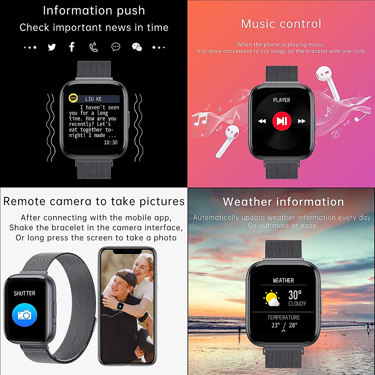 Smart Watch for Women,G.Home Fitness Tracker Compatible with iPhone Android Phones,Waterproof Step Counter with Heart Rate Sleep Monitor(Pink+2 Bands), Pink-1.54Inch, 1.91“ x 1.46” x 0.39”(Lx W x H)