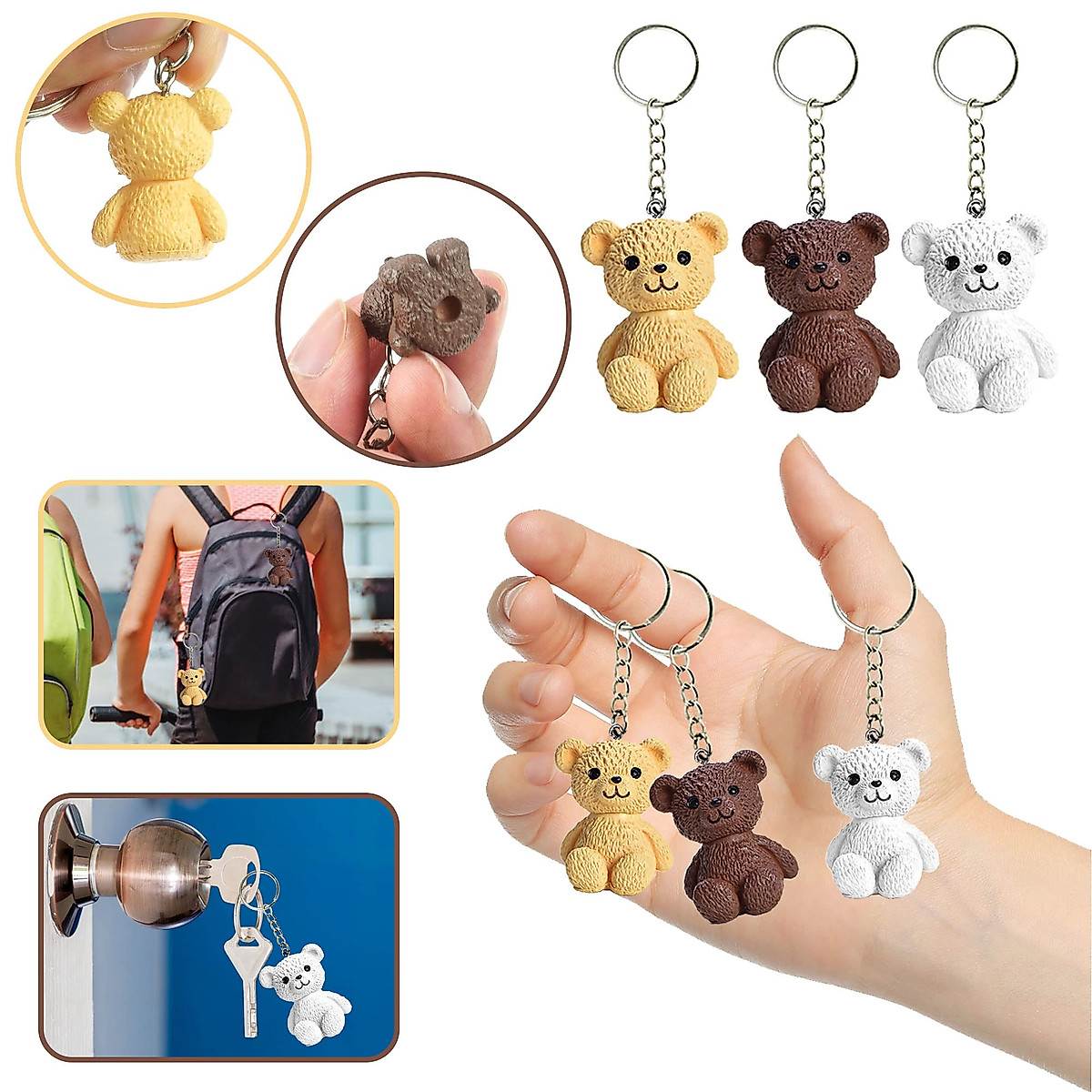 BUYWUMORE 18 Sets Bear Party Favors Mini Bear Keychains with Gold Organza Bags Thank You Tags for Baby Shower Bear Theme Party Return Favors Goodie Bag Decor Classroom Rewards Supplies（Mini Bear）