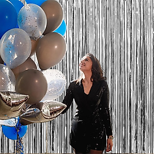 Fannev 2 Pack Silver Foil Fringe Curtain Back Drop, 3.3X 8.2Ft Metallic Tinsel Foil Fringe Streamer Curtains for Party Photo Booth Props Bachelorette Birthday Bridal Shower Christmas Decorations