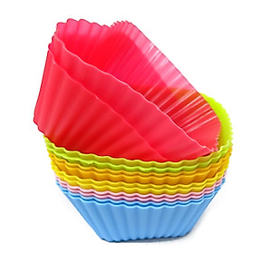 Honbay 12PCS Silicone Square Reusable Cake Cup Sets Baking Cups Nonstick Liner Molds Cupcake Baking Molds for Making Muffin, Chocolate, Bread (70 x 70 x 32mm)