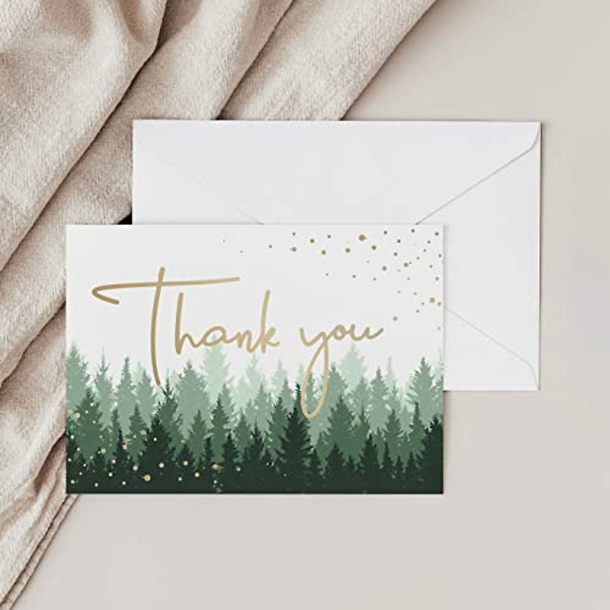 Thank You Cards with Envelopes | 48 Gold Foil Forest Nature Wedding Thank You Cards | Baby Shower Thank You Cards | Bridal Shower, Rustic Woodland Thank You Notes with Envelopes Set | 4x6 Inches