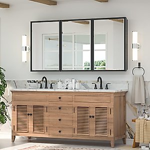 TETOTE Black Framed 60x30 Inch Medicine Cabinet Mirror for Bathroom Aluminum Framed Surface or Recessed Wall-Mounted Medicine Cabinets Beveled Mirror with Storage 3 Door Modern Farmhouse