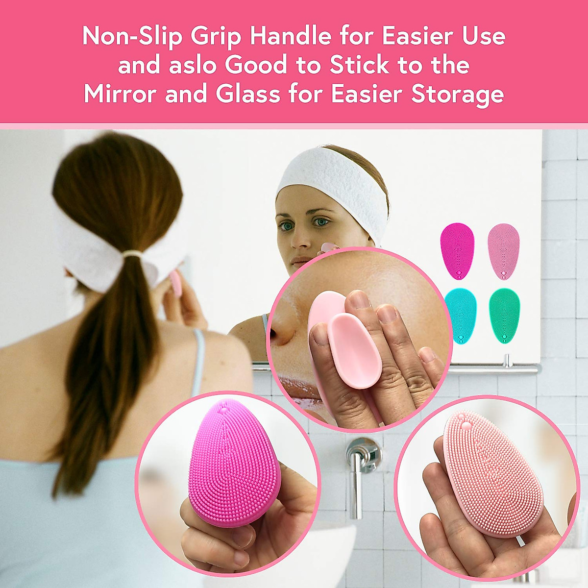 MARY LAVENDER Silicone Face Scrubber Soft Facial Cleansing Brush Blackhead Srubber Cleanser Brush for Exfoliating Massage Face for All Skin Types(4 Pack)