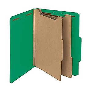 Smead 100% Recycled Pressboard Classification File Folder, 2 Dividers, 2" Expansion, Letter Size, Green, 5 per Pack (14057)