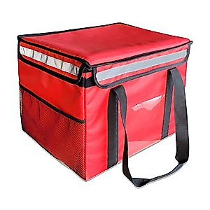 YINFEI Insulated Food Delivery Bag,Upgrade Hook and Loop＆Zipper,Pizza Delivery Bag,Insulated Grocery Bag for Commercial Food Transport,17"x13"x12"(Red)