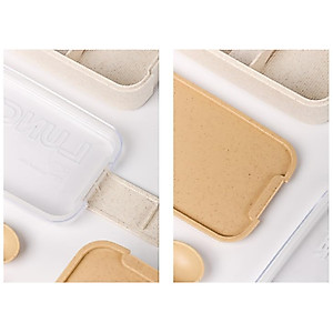 LETSKAB 2-Piece 3-in-1 Compartment Wheatgrass Bento Lunch Box Stackable lunch containers Leak Proof Eco-Friendly Adult Meal Prep Lunch box Container (Pink/Beige)