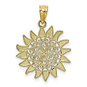 IceCarats 14K Yellow Gold Antique Filigree Sun Necklace Sunshine Pendant Sunburst Charm Celestial Jewelry 24mm x 18mm Only