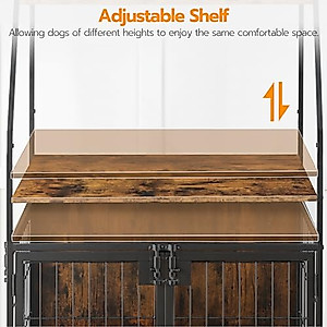 Dog Crate Furniture with Storage Shelves, 31.5 Inch Heavy Duty Dog Crate with Power Outlet, Wooden Dog Kennel Indoor Furniture for Small Medium Dogs, Three Doors, Rustic Brown and Black BF80UGW03