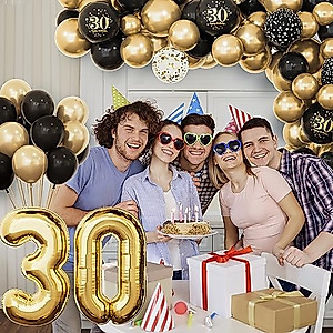 30th Birthday Decorations for Him Men , Black and Gold 30th Birthday Balloons Party Decorations with 30th Happy Birthday Banner，Black and Gold Balloons Black Gold Decor for 30th Birthday Party