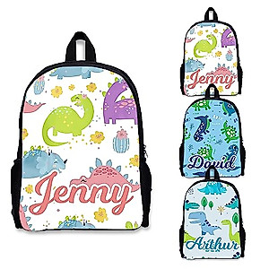Glimmerday Custom Name Cartoon Dino Pink Green Backpack Personalized Daycare Bookbag Kindergarten Daypack for Girls Boys (Style 2)