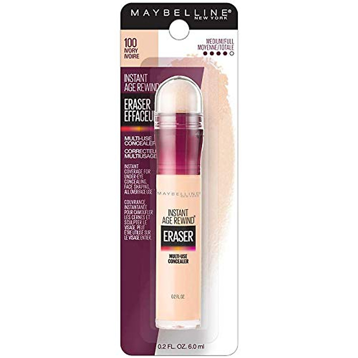 Maybelline Instant Age Rewind Eraser Dark Circles Treatment Multi-Use Concealer, 100, 1 Count (Packaging May Vary)