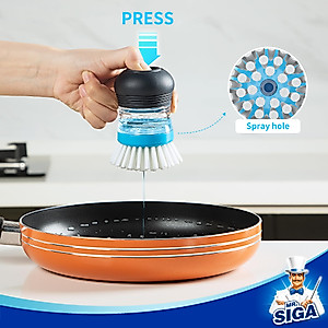MR.SIGA Soap Dispensing Palm Brush, Kitchen Brush for Dish Pot Pan Sink Cleaning, Pack of 1, Navy/Blue