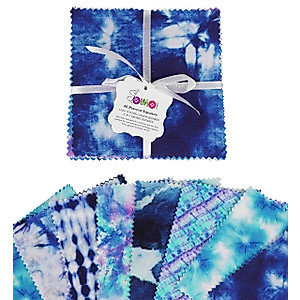 Soimoi Precut 10-inch Tie Dye Prints Cotton Fabric Bundle Quilting Squares Charm Pack DIY Patchwork Sewing Craft- Blue-YF