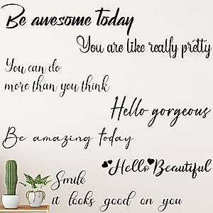 7 Pieces Inspirational Quote Mirror Decals Vinyl Wall Art Be Amazing Today Be Awesome Today Hello Gorgeous Hello Beautiful Decals Motivational Quote Wall Stickers for Bedroom Living Room Decoration