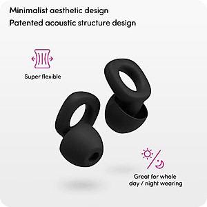 Audree Soft Ear Plugs for Noise Reduction, Reusable Flexible Earplugs for Sleep, Travelling, Focus, Study & Noise Sensitivity, 28dB Noise Cancelling, 8 Silicone Ear Tips in XS/S/M/L, Black