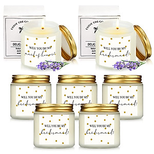 7 Pcs Bridesmaid Gifts Candle Maid of Honor Candle Matron of Honor Gift for Women Lavender Scented Candles Gifts Bridal Proposal Invited Favor for Bridal Shower Wedding