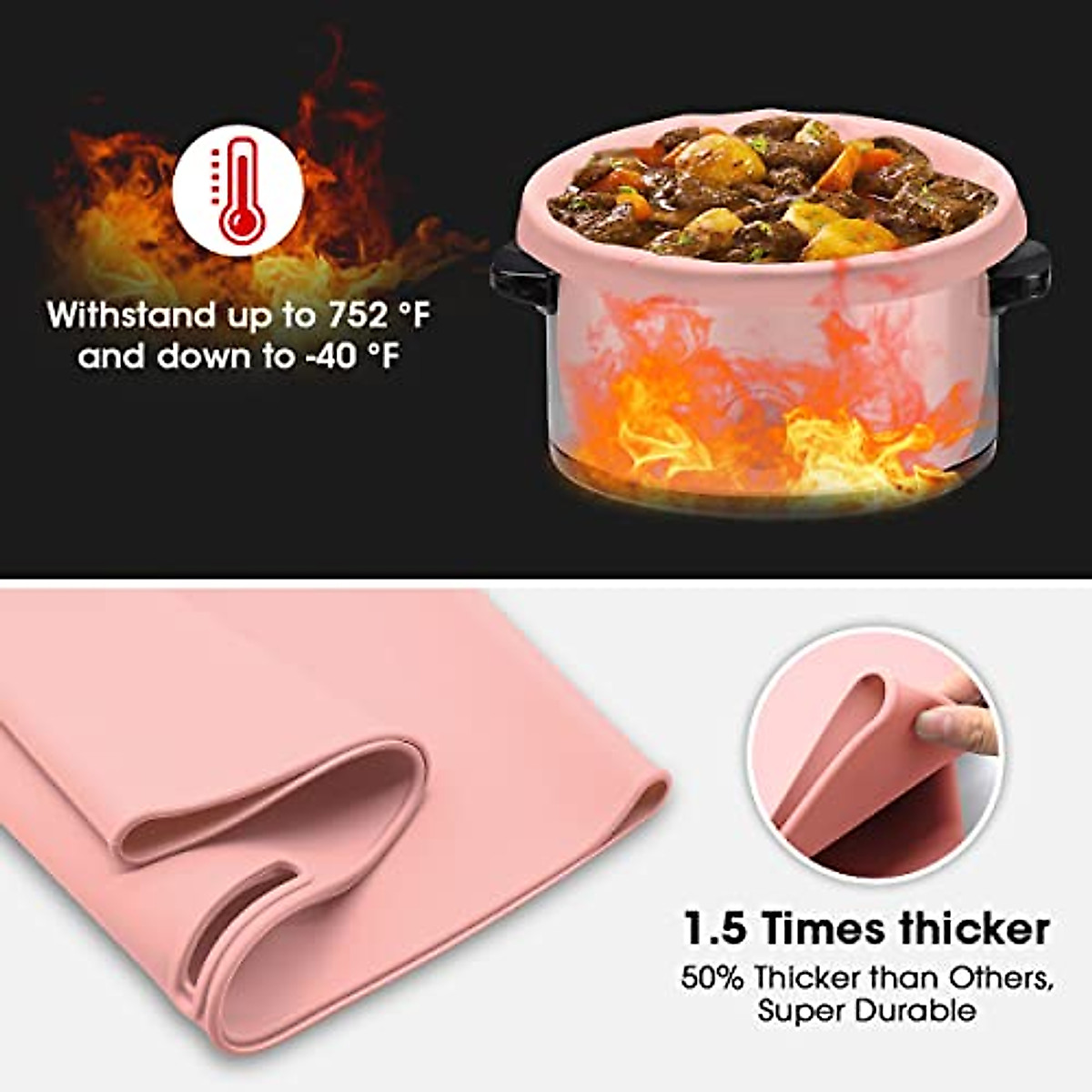 2 Pack Slow Cooker Liners - Reusable Crock pot Divider, Safe Silicone Cooking Bags Fit 7-8 Quarts Oval or Round Pot (Fit 7-8 Quarts Grey+Pink)