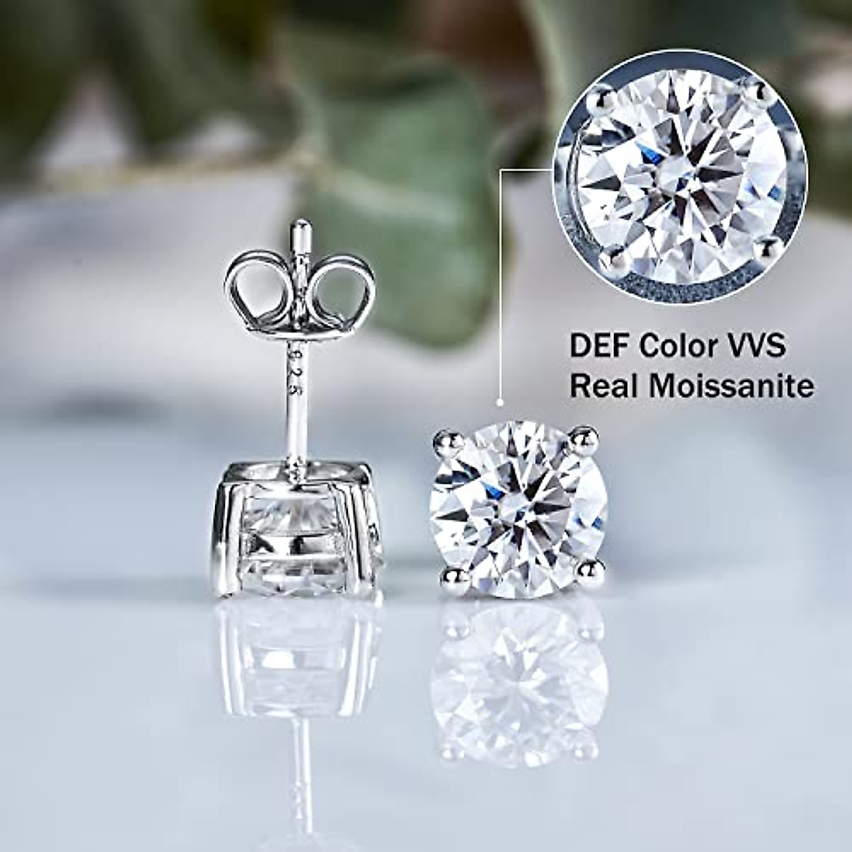 YODEWA Moissanite Stud Earrings for Women 925 Sterling Silver Hypoallergenic Flat Back 1 Pair DEF Color Lab Created Brilliant Round Moissanite Diamond Earrings (Silver 2CT)