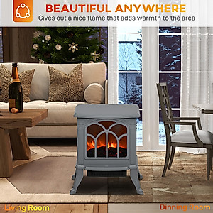 HOMCOM 17" Freestanding Electric Fireplace Stove, Fire Place Heater with Realistic Logs and Flame Effect and Overheat Protection, 750W/1500W, Gray