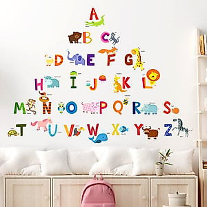 DECOWALL DA-1503A Animal Alphabet ABC Kids Wall Stickers Wall Decals Peel and Stick Removable Wall Stickers for Kids Nursery Bedroom Living Room d?cor