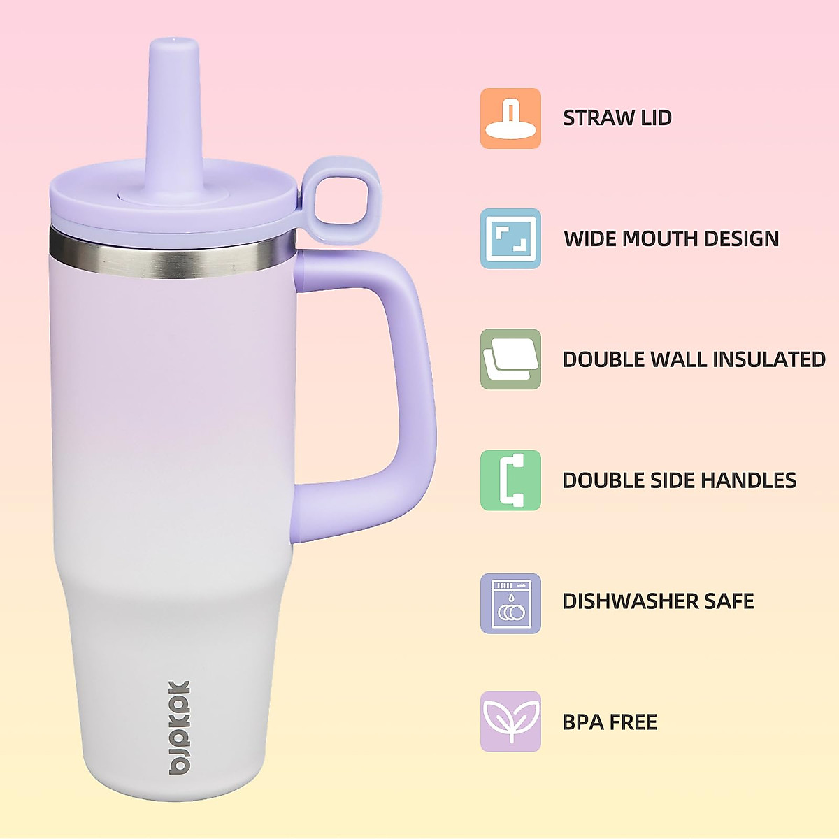 BJPKPK 32oz Stainless Steel Insulated Tumbler with Handle and Straw Travel Coffee Mug Thermal Cups with Lid,Purple Pearl