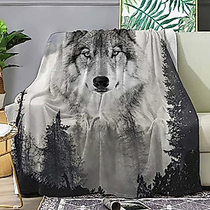 Wolf Fleece Blanket, Soft Flannel Fluffy Throw Blanket Warm All Seasons for Home Decor 50x60inch