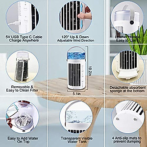 YPingk Portable Air Conditioner Fan Personal Air Cooler Desk Cooling Fan Quiet Humidifier Misting Fan with 7 Colors Night Light 3 Speeds Mini Evaporative Cooler for Home Office Bedroom