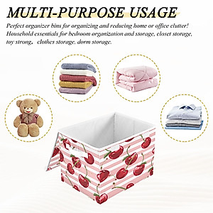 DALAWU Containers Baskets with Lids Christmas Cherry Fabric Foldable Storage Bins Organizer with Lid Collapsible Storage Boxes for Home Bedroom Closet Office