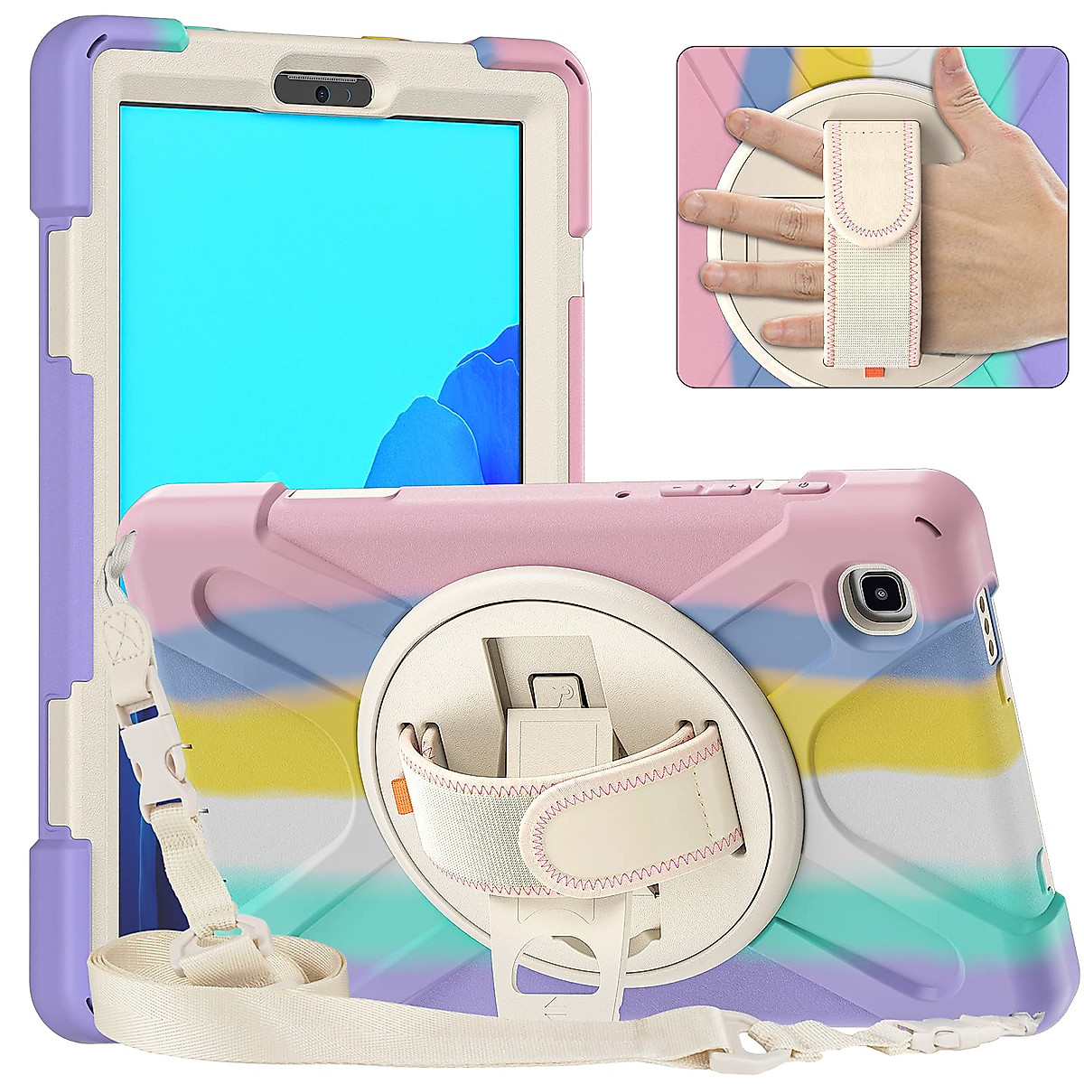 SIBEITU Case Compatible with Samsung Galaxy Tab A7 Lite 2021 with Screen Protector, 8.7 inch 3-Layer Durable Protective Case Cover W/Hand&Shoulder STRP for SM-T220/T225